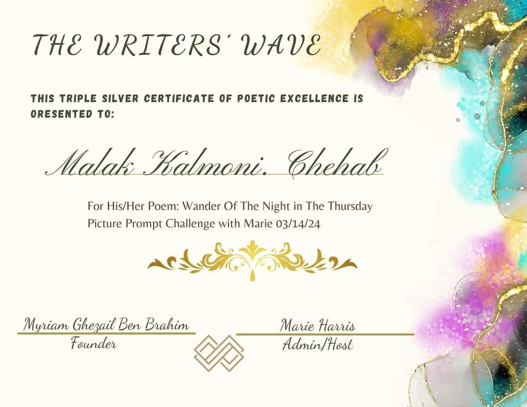 Triple Silver Certificate for poem: Wander at Night – Poetry for Change