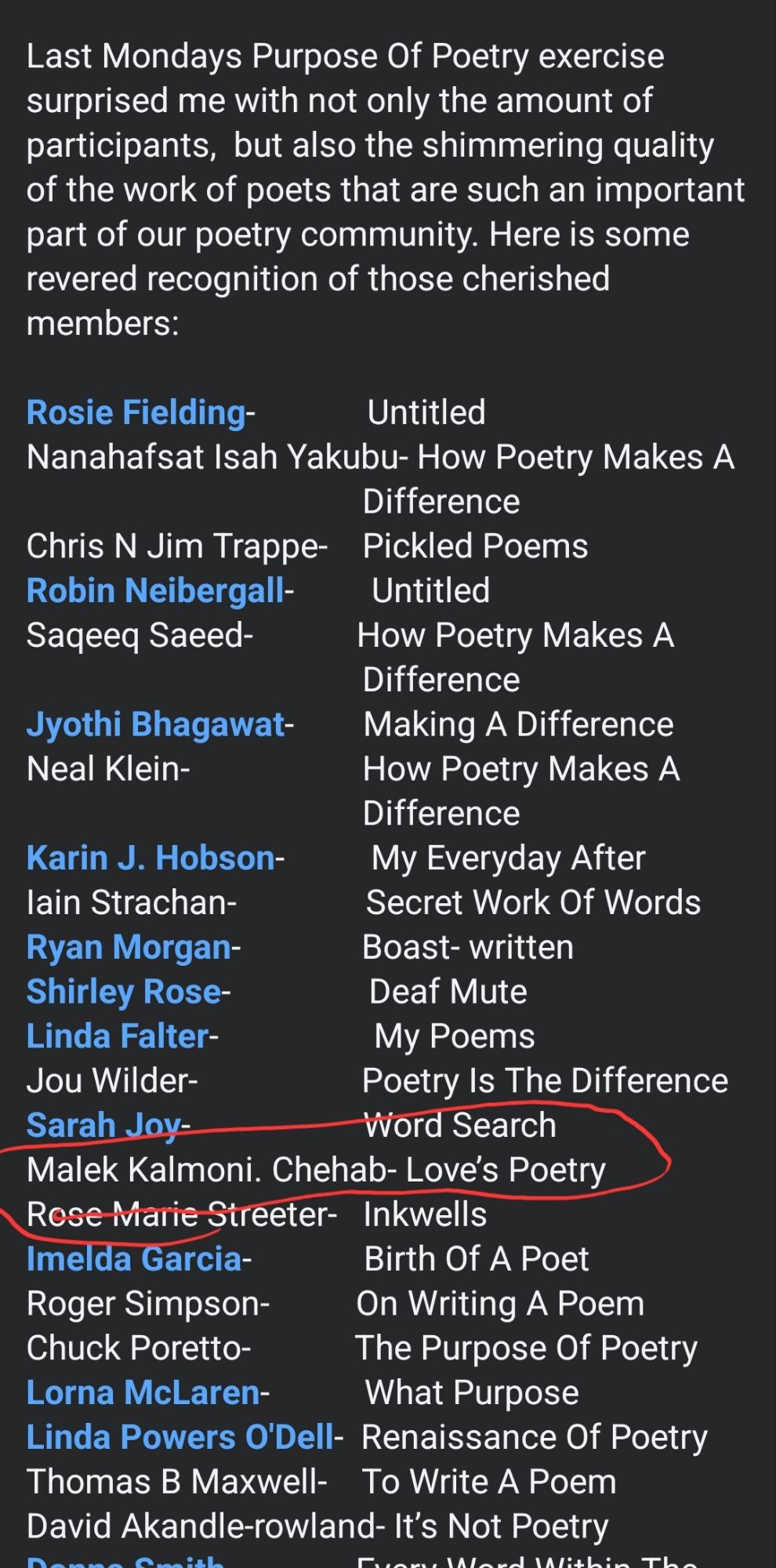 Invisible Poets recognition of my poem: Love’s Poetry – Poetry for Change