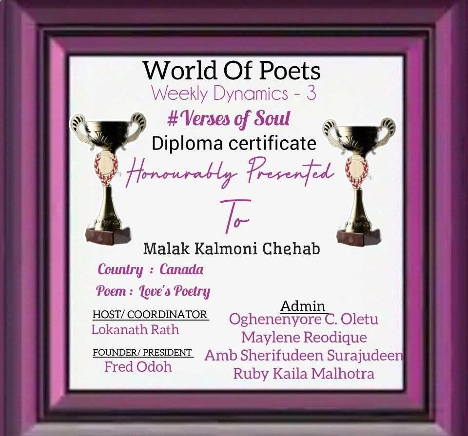 Diploma Certificate for my poem, Love’s Poetry – Poetry for Change