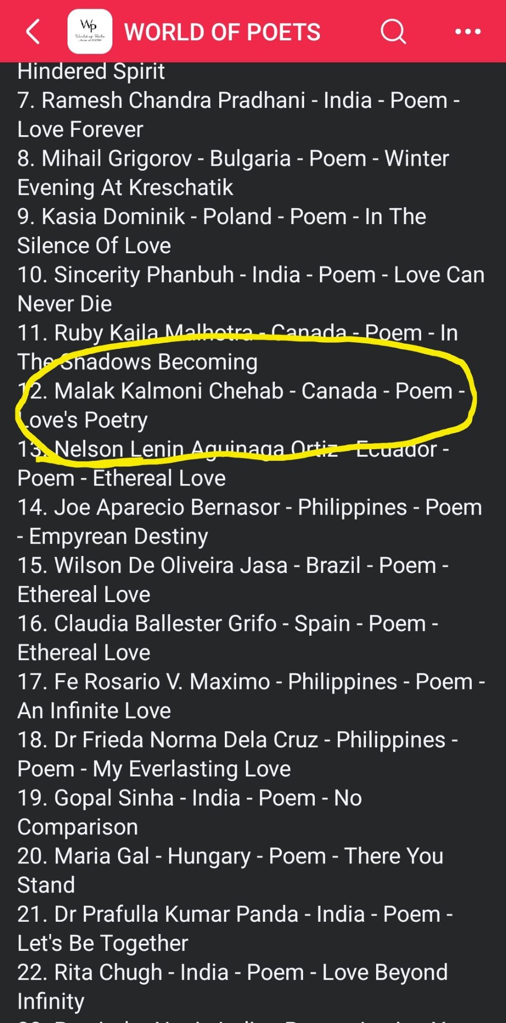 Diploma Certificate for my poem, Love’s Poetry – Poetry for Change