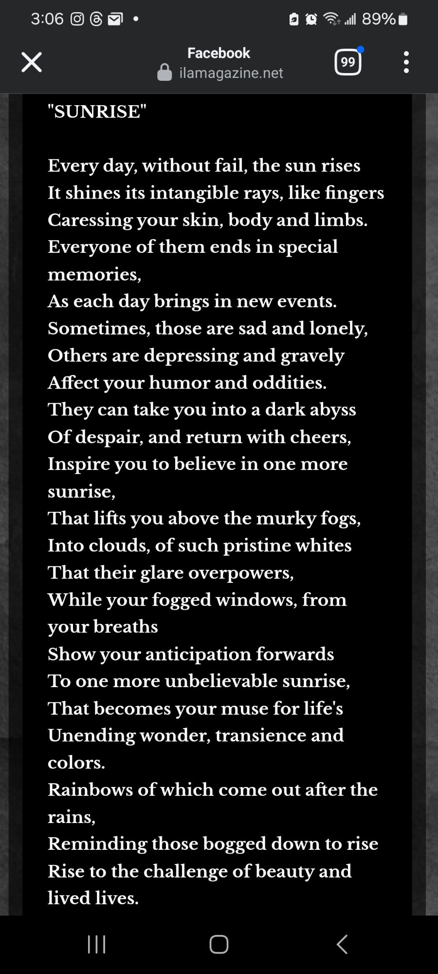 IlA Magazine published my poem, Sunrise – Poetry for Change