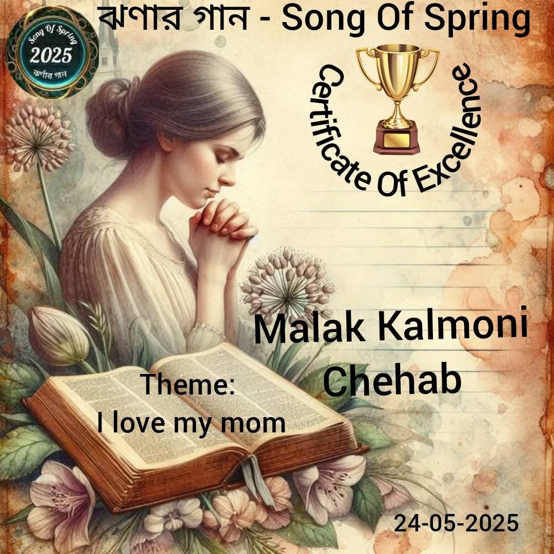 Certificate of Excellence for my poem, Silent Angel – Poetry for Change