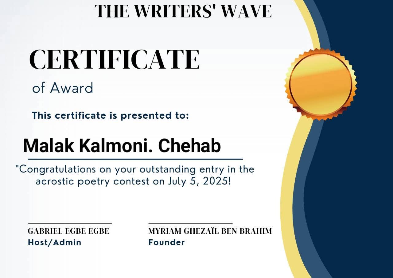 Certificate Award for my Accrostic poem, ECOSYSTEM – Poetry for Change